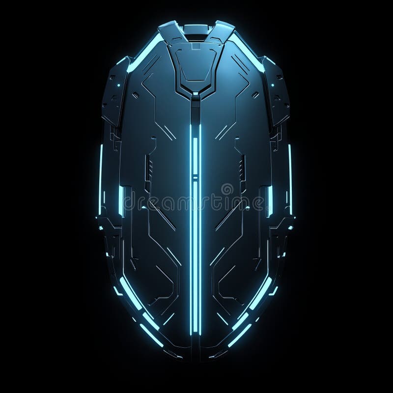 Futuristic Sci-Fi Shield with Neon Blue Lights on Black Background ...