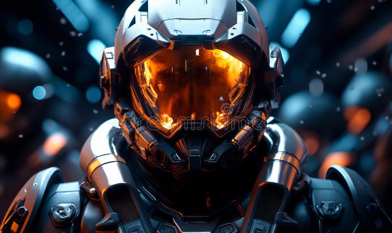 Futuristic Sci Fi Soldier with Glowing Orange Visor and Advanced Armor ...