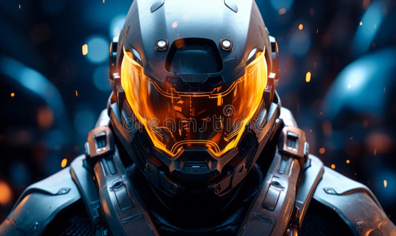 Futuristic Sci Fi Soldier with Glowing Orange Visor and Advanced Armor ...