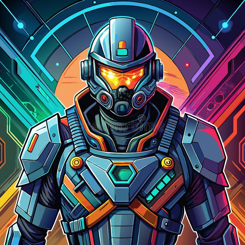 Sci-Fi Soldier in Exosuit Vector Illustration Stock Vector ...
