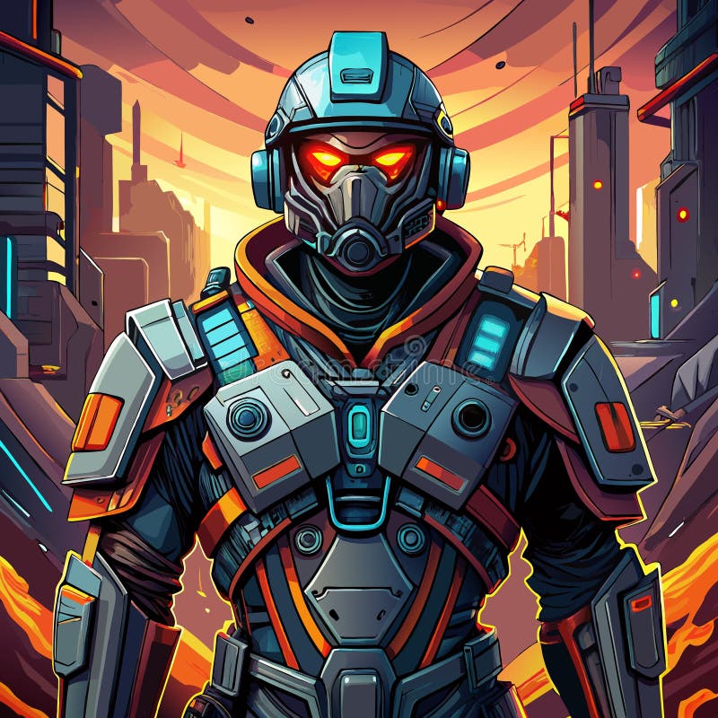 Sci-Fi Soldier in Exosuit Vector Illustration Stock Vector ...