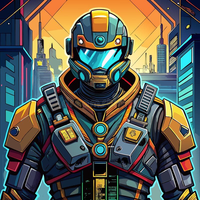 Sci-Fi Soldier in Exosuit Vector Illustration Stock Vector ...