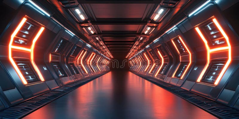 Futuristic Sci-Fi Spaceship Corridor with Glowing Lights, High-Tech Design, Neon Pathways, Sci ...