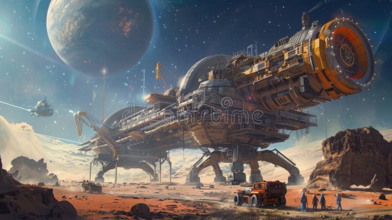 Futuristic Sci-Fi Spaceship Crew Exploring Unknown Planet Stock Photo ...