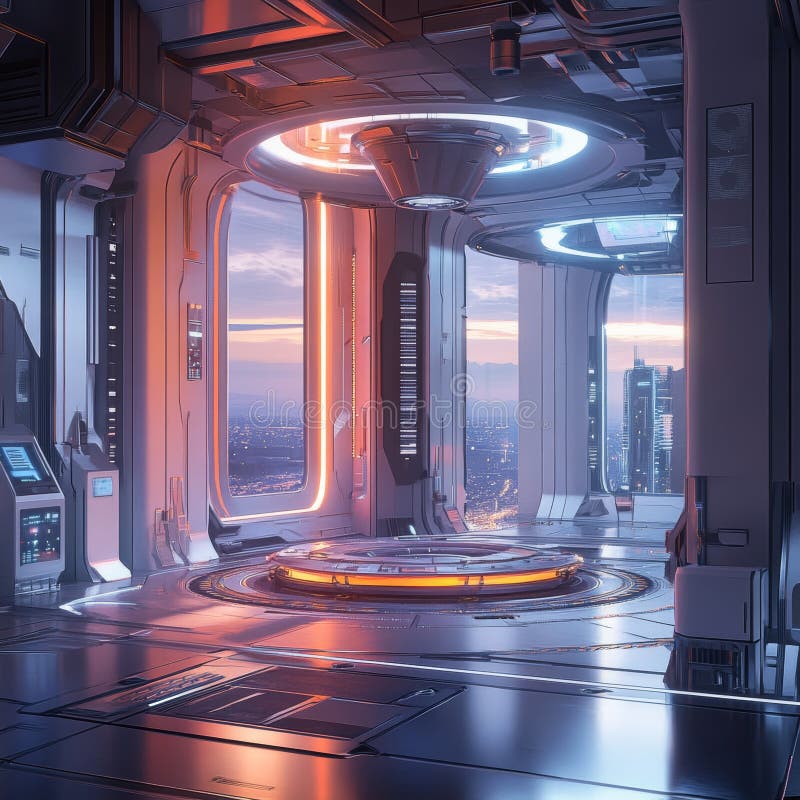 Futuristic Sci-Fi Spaceship Interior. 3D Rendering Stock Illustration - Illustration of design ...