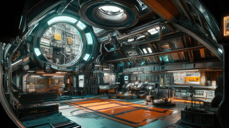 Futuristic Sci Fi Spaceship Interior Workshop Scene Stock Photo - Image of intelligence, modern ...