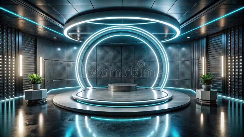 Futuristic Sci-fi Stage Design with Neon Lighting and Elevated Platform ...