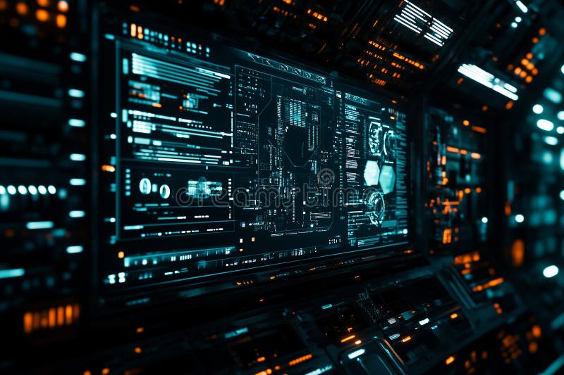 Futuristic Sci-Fi Tech Interface Digital Screen Display with Orange and ...