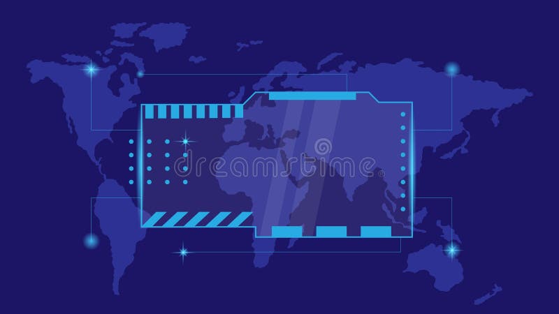 Futuristic Sci-Fi Technology Frame and World Map Stock Illustration ...