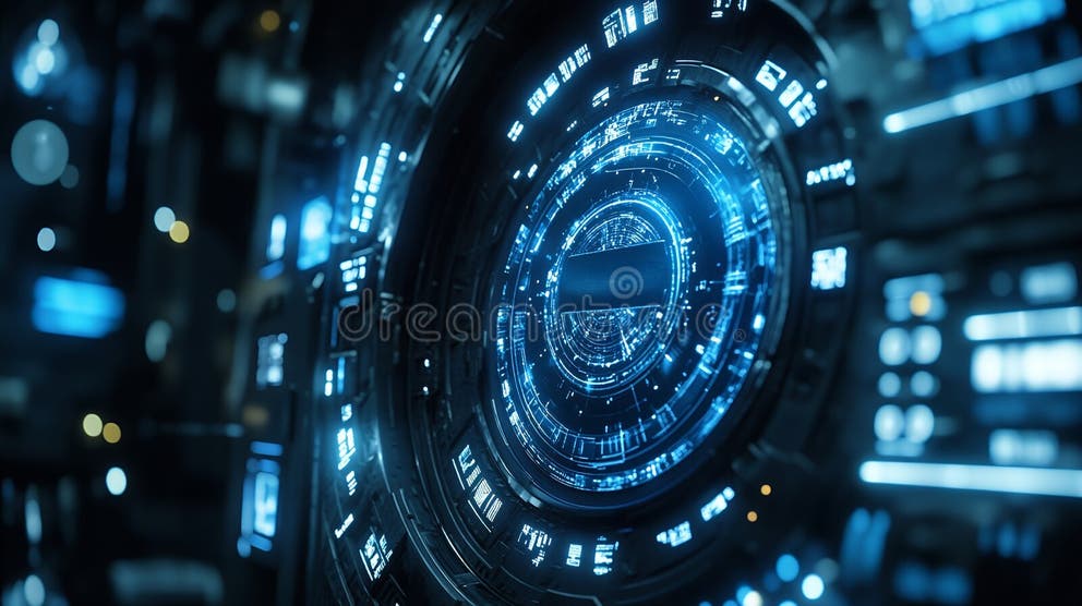Futuristic Sci Fi Technology Interface Digital HUD Glowing Blue Circular Design Abstract ...