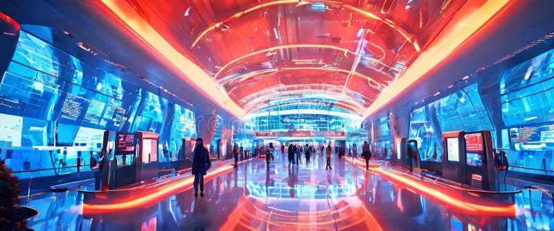 Futuristic Sci-fi Terminal with Neon Lights and Digital Screens Stock ...