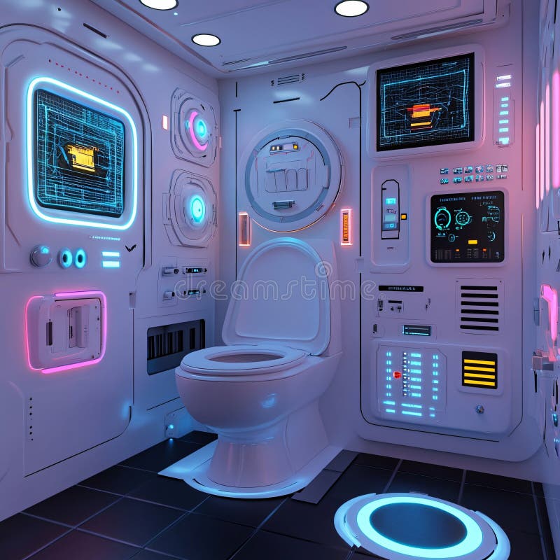 3D Rendering of the Interior of of Modern Sci-fi Futuristic Toilet ...