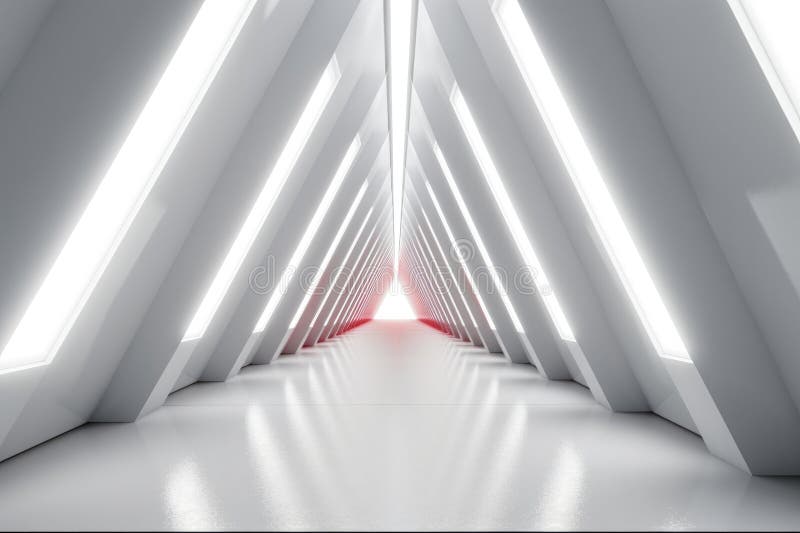 White Futuristic Empty Room, White Tunnel, Illustration Modern Interior ...