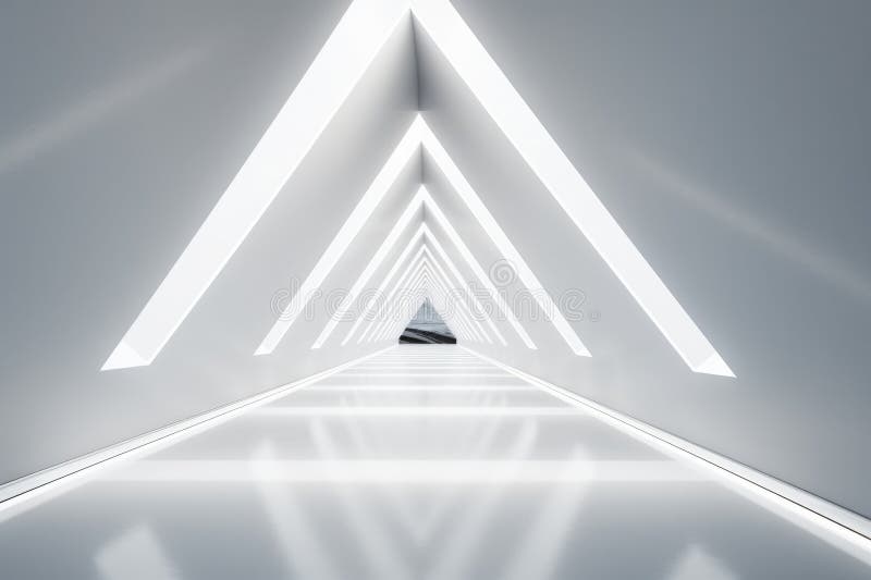 White Futuristic Empty Room, White Tunnel, Illustration Modern Interior ...