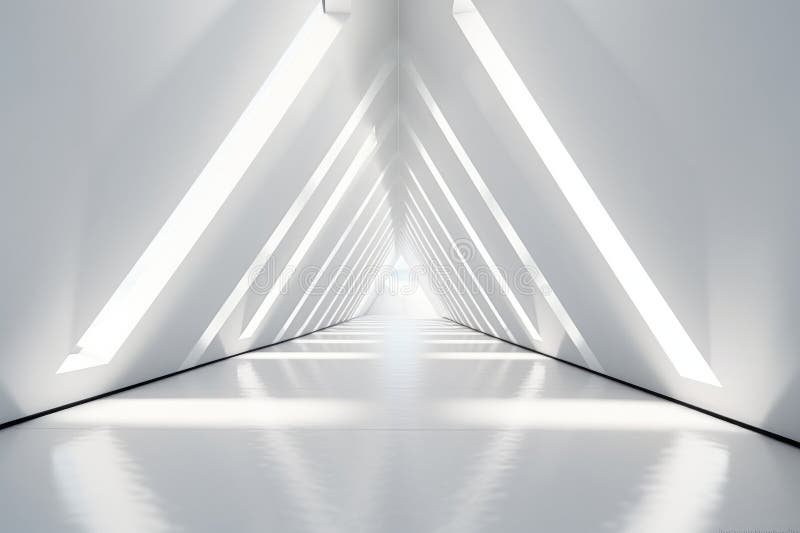 Futuristic Sci Fi Triangle Tunnel, Modern White Background Stock ...