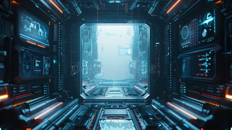 Futuristic Sci-Fi Tunnel with Advanced Technology Interface and Blue ...
