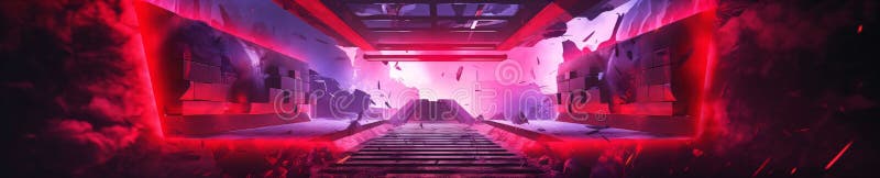 Futuristic Sci-fi Tunnel Corridor with Neon Lights. 3D Rendering Stock ...