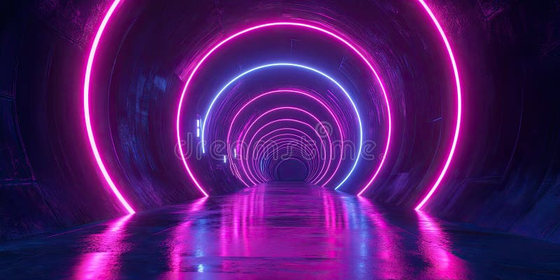 Futuristic Sci-Fi Tunnel with Glowing Neon Rings, High-Tech Design ...
