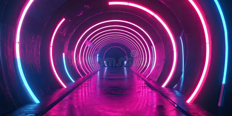 Futuristic Sci-Fi Tunnel with Glowing Neon Rings, High-Tech Design ...
