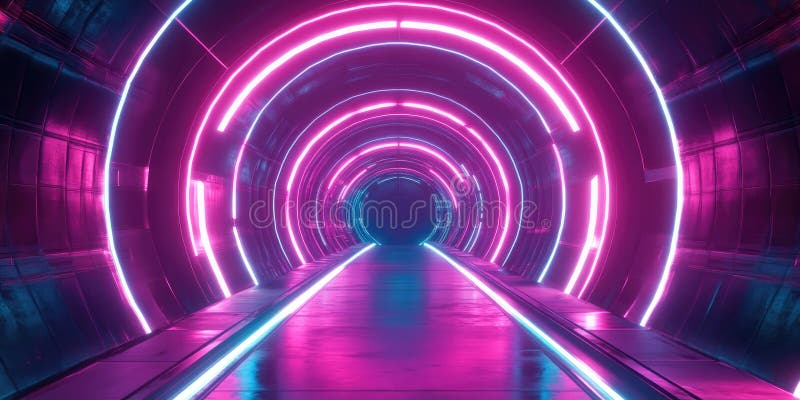 Futuristic Sci-Fi Tunnel with Glowing Neon Rings, High-Tech Design ...