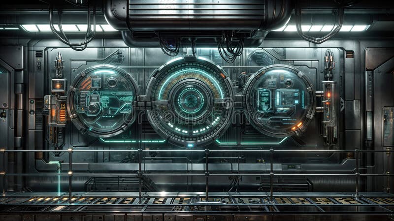 Futuristic Sci Fi Wall and Gate with High Tech Digital Interfaces and ...