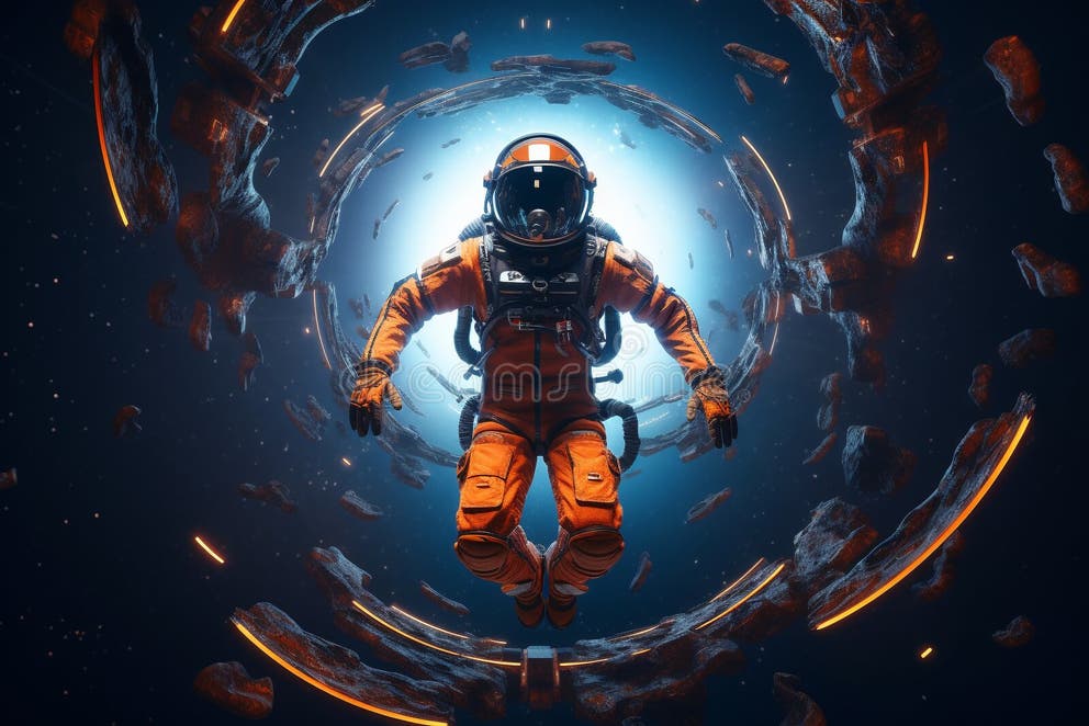 Futuristic Science: Astronaut in Zero Gravity Stock Illustration ...