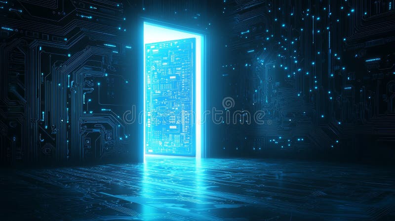 A Futuristic Science Fiction Concept of an Open Door at the End of a ...