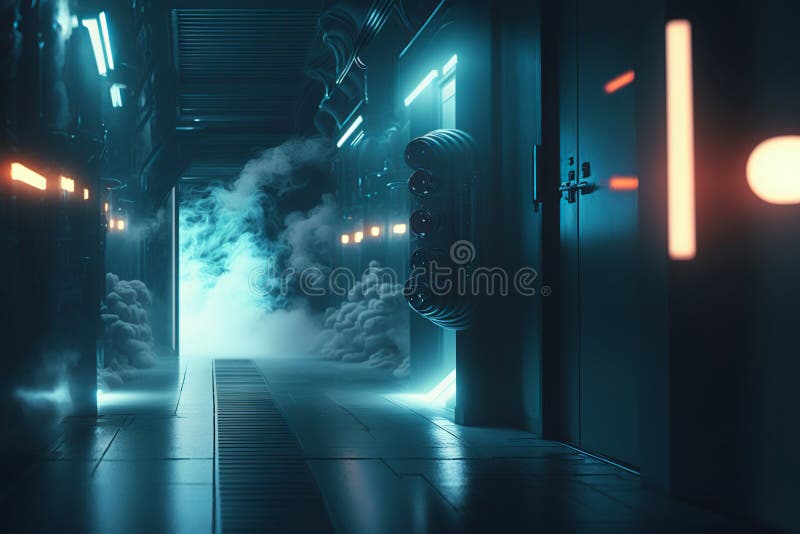 Futuristic Science Fiction Corridor Scene Sci-fi with Neon Lights and ...