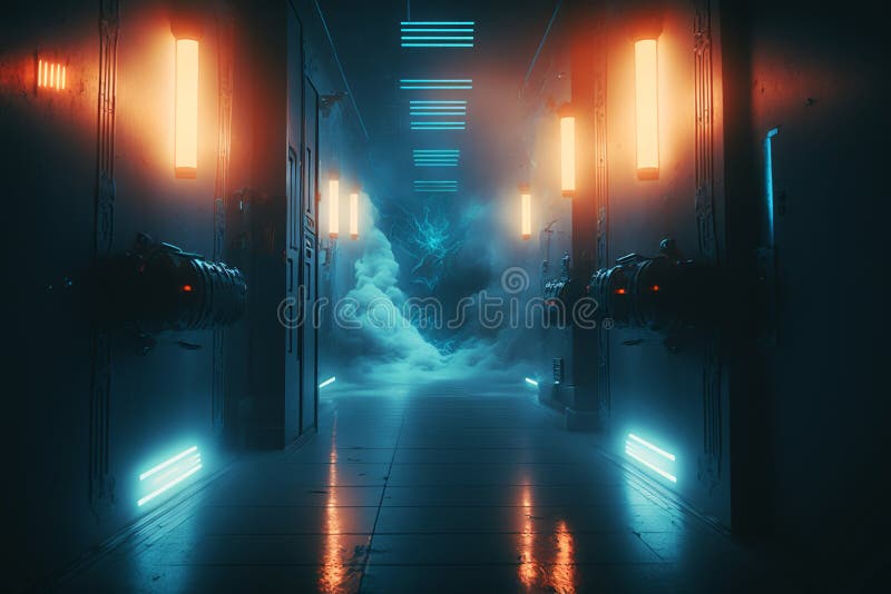 Futuristic Science Fiction Corridor Scene Sci-fi with Neon Lights and ...
