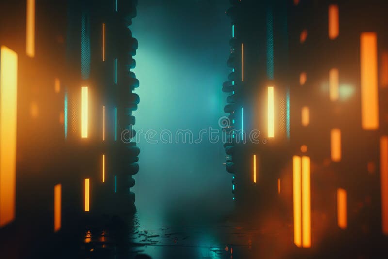 Futuristic Science Fiction Corridor Scene Sci-fi with Neon Lights and ...