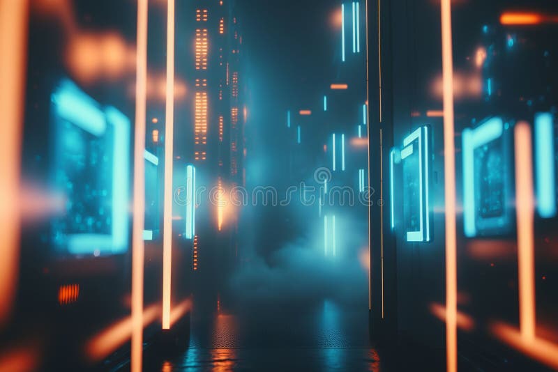 Futuristic Science Fiction Corridor Scene Sci-fi with Neon Lights and ...
