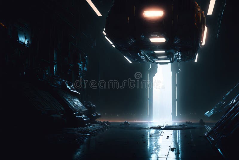 Futuristic Science Fiction Space Scene Sci-fi Render Spaceship ...