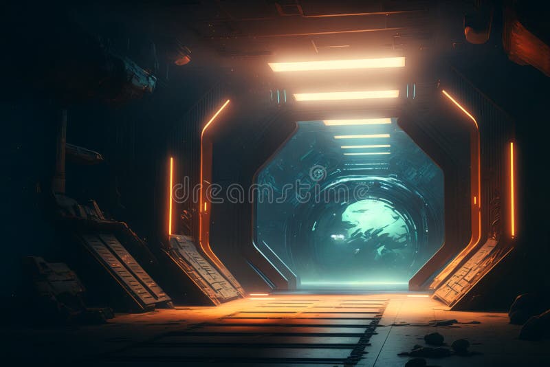 Futuristic Science Fiction Space Scene Sci-fi Render Spaceship ...