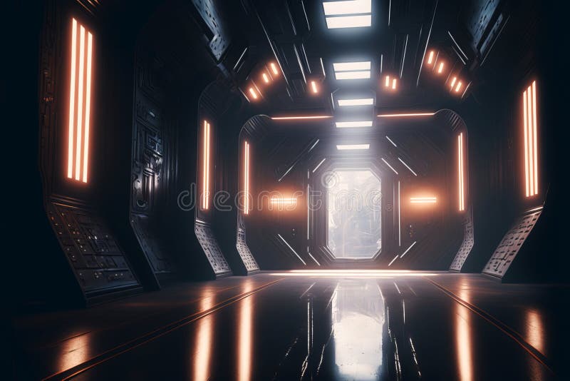 Futuristic Science Fiction Space Scene Sci-fi Render Spaceship ...