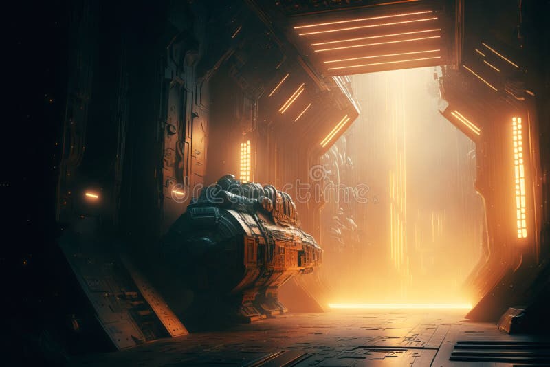 Futuristic Science Fiction Space Scene Sci-fi Render Spaceship ...