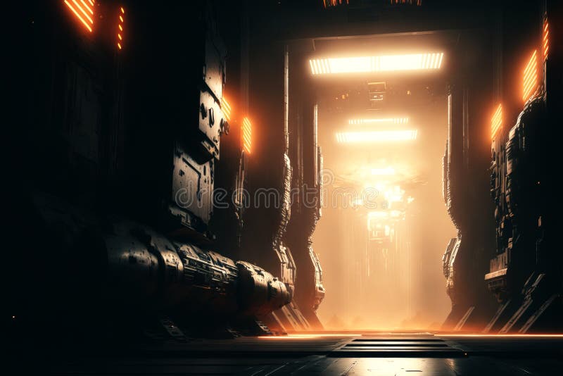 Futuristic Science Fiction Space Scene Sci-fi Render Spaceship ...