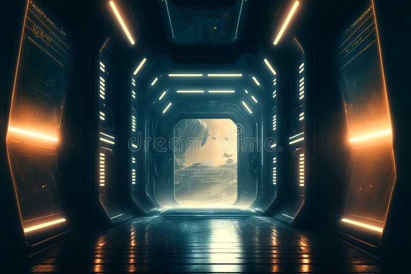 Futuristic Science Fiction Space Scene Sci-fi Render Spaceship ...