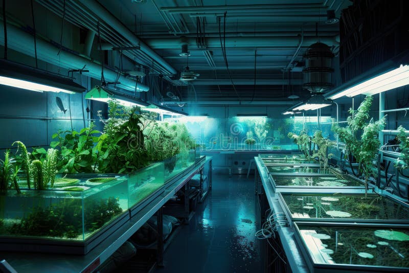 A Futuristic Science Lab Specializing in Hydroponic Ecosystems, Where ...