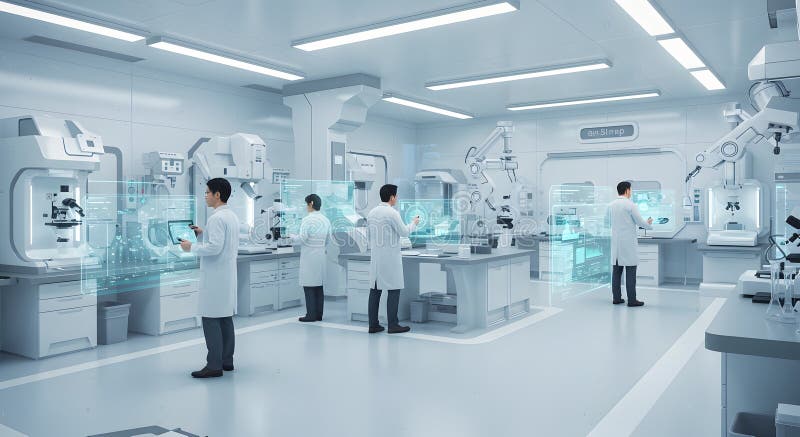 AI-Powered Future Lab stock image. Image of holographic - 370893809