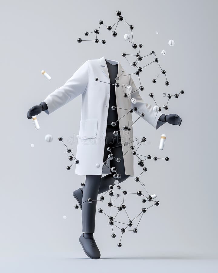 A Futuristic Scientist in a Lab Coat Surrounded by Molecular Structures ...