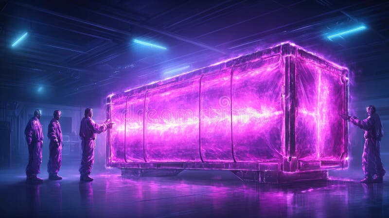 Futuristic Scientists Examine Glowing Container in High-tech Laboratory ...