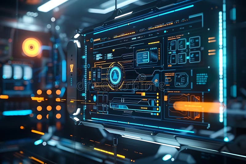 Futuristic SciFi Interface Digital Dashboard, Neon Lights, System Control Stock Illustration ...