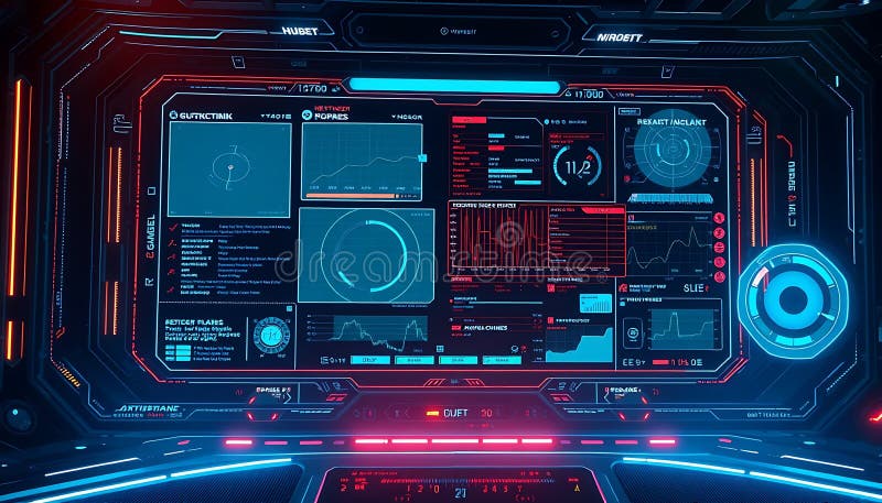 Futuristic SciFi Interface Red Blue Digital Dashboard Display Stock ...