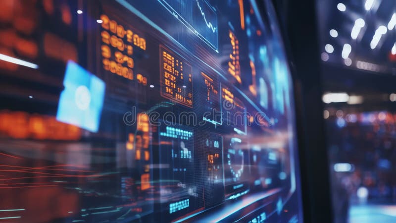 Futuristic Screen Displaying Changing Data in a Busy Environment Stock ...