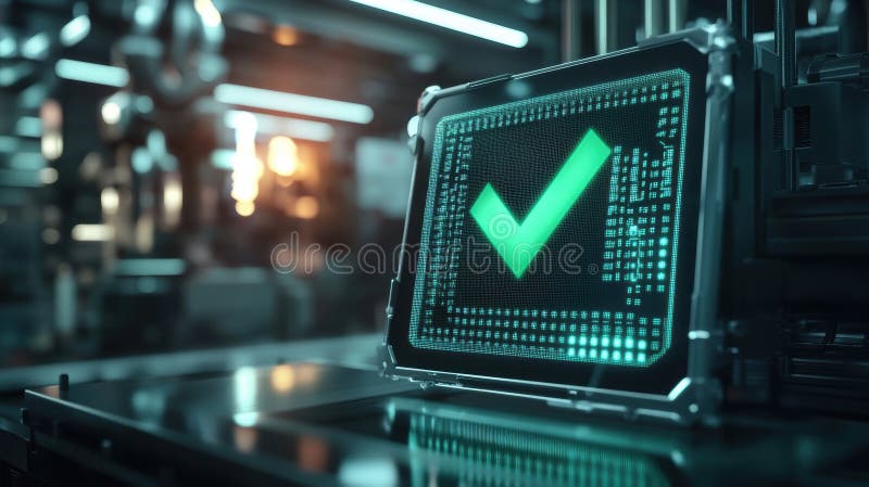 Futuristic Screen Showing Green Check Mark in High Tech Environment ...