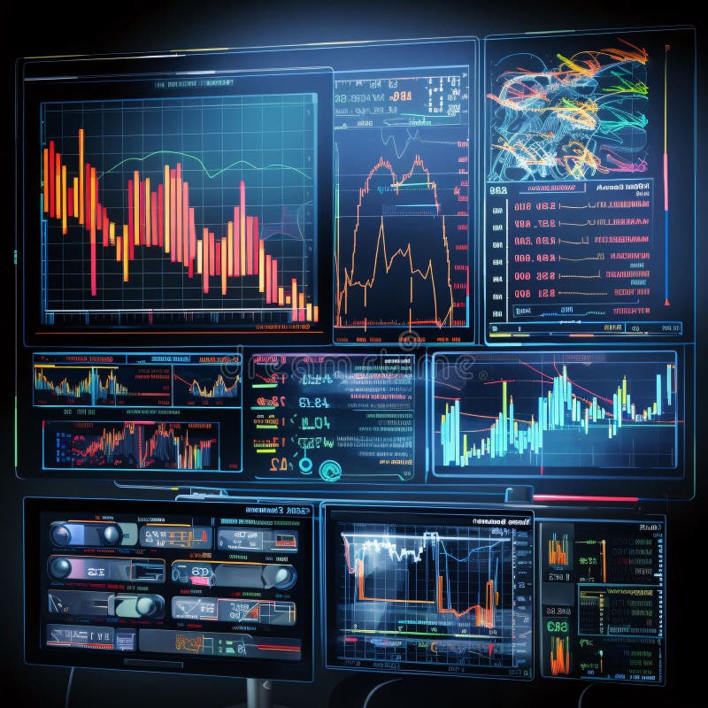 Futuristic Screen with Glowing Charts and Diagrams. 3d Rendering Stock ...