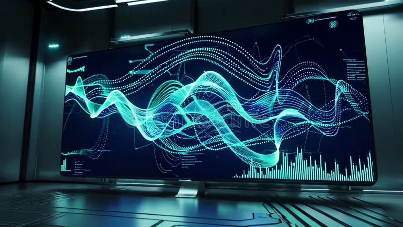 Futuristic Screen Showing Changing Glowing Lines and Data Analysis ...