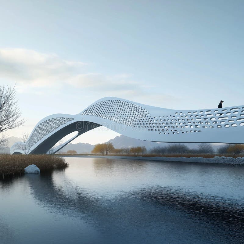 Futuristic Sea Bridge, Aerodynamic Design, Solar Panels, Ocean Stock ...