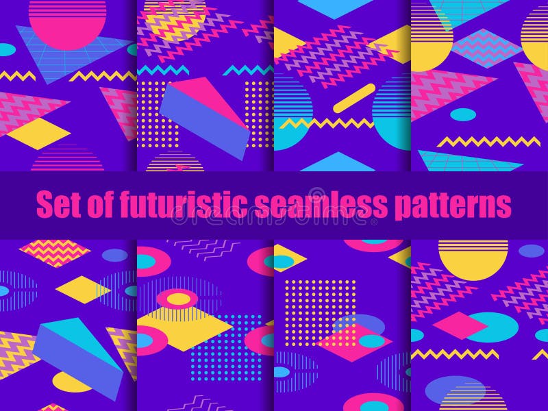Futuristic Seamless Pattern with Geometric Shapes. Gradient with Purple ...