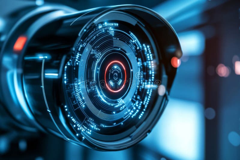 Futuristic Security Camera with Digital Interface Stock Illustration ...